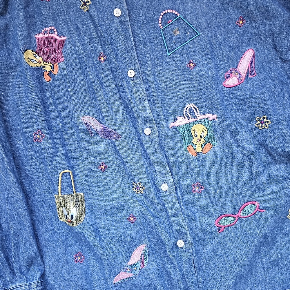 Vintage Y2k Embellished Tweety Bird Shirt Warner Bros… - Gem